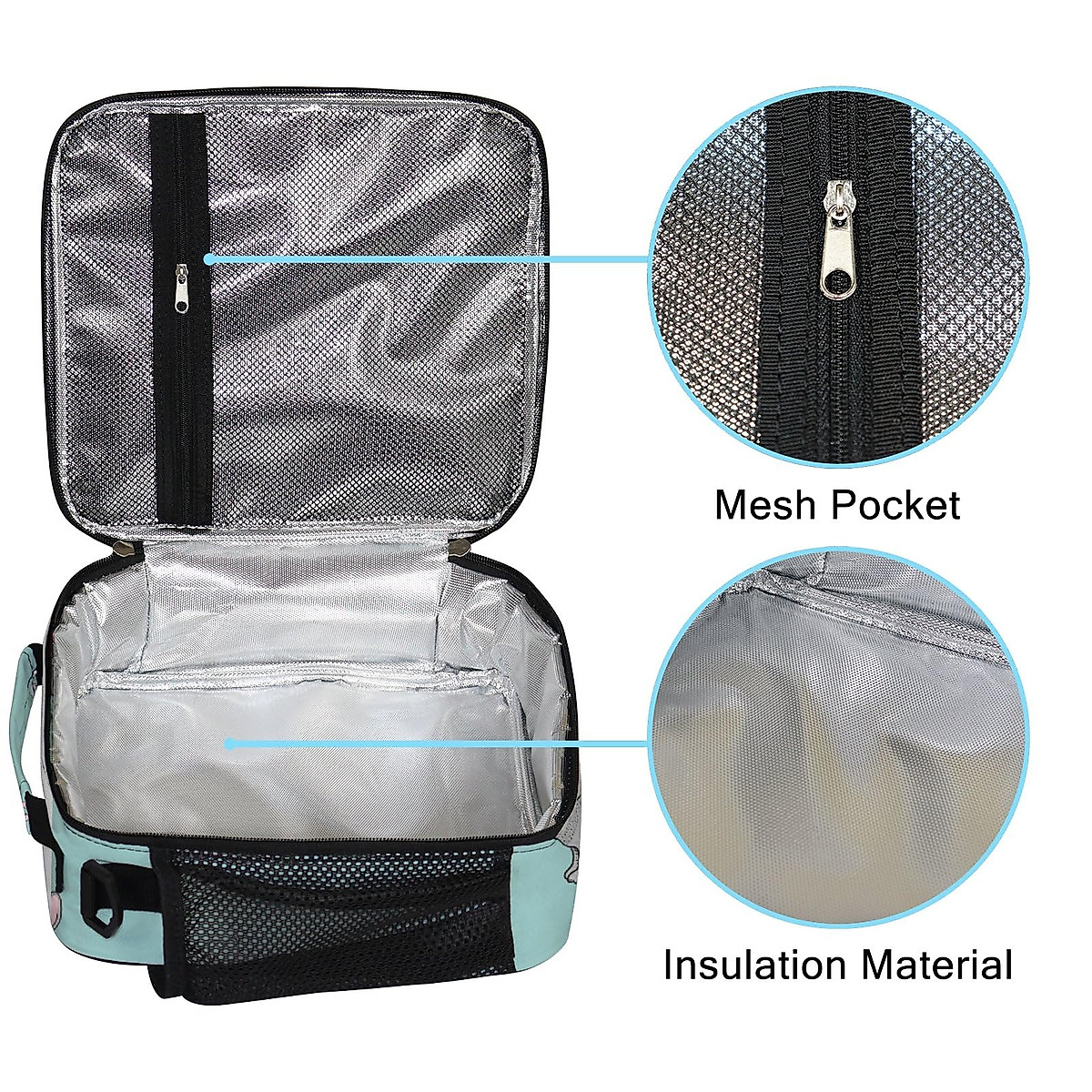 My Daily Rabbit Heart Insulated Lunch Bag, Cute Bunny Portable Lunch Box for Women Adults Reusable Cooler Tote with Shoulder Strap for Office