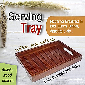 Wood Serving Trays for Dining Table, Wooden Serving Trays with Handles, Rustic Nesting Trays, Breakfast Tray, Coffee Table, Party Tray, Rectangular, Brown Wooden Tray, Table Decor.
