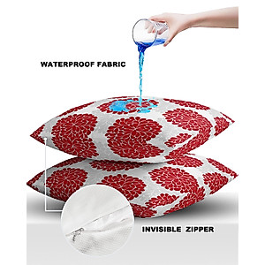 Waterproof Outdoor Throw Pillow Cover Hydrangea Flowers Lumbar Pillowcases Set of 2 Red Grey Floral Decorative Patio Furniture Pillows for Couch Garden 18 x 18 Inches