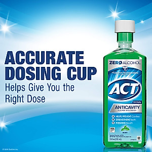 ACT Anticavity Zero Alcohol Fluoride Mouthwash 18 fl. oz., With Accurate Dosing Cup, Mint