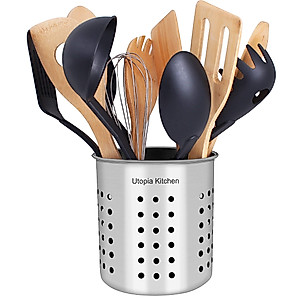 Utopia Kitchen Stainless Steel Cooking Utensil Holder 5 x 5.3 Inches (Silver)