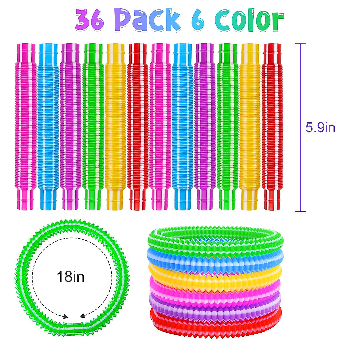 Gigilli 36 PACK Pop Tubes Fidget Toys for Toddlers 1-3, Valentines Day Gifts for Kids Classroom Party Favors for Kids 4-8, Fidget Toys for ADHD Autism, Birthday Goodie Bag Stuffers Classroom Prizes