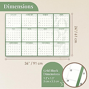 Rileys & Co 2025 Large Annual Erasable Laminated Wall Calendar, Jan 2025 - Dec 2025, 24 x 36 Inch, 2-Sided Reversible Vertical/Horizontal (Green)