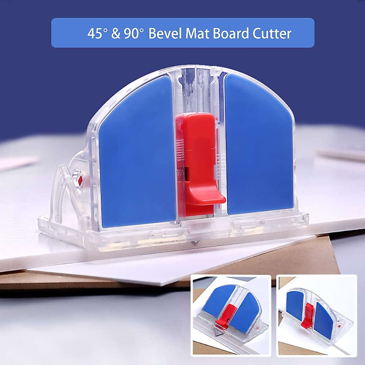 Mat Cutter 45 & 90 Degree Bevel Mat Board Cutter with 3 Replacement Blades Professional Beveled Cut tool for Art Picture Framing Foam board Card board (Blue + 3 Replacement Blades)