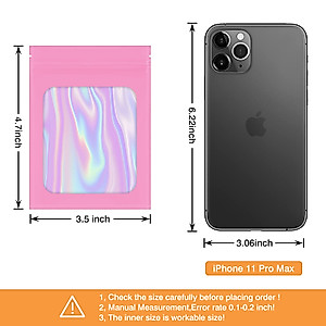 100 Pieces Smell Proof Mylar Bags, 3.5×4.7 inch Resealable Mylar Food Storage Bags with Clear Window for Party Favours Food Self Sealing Storage Supplies Jewelry Electronics