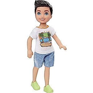 Barbie Club Chelsea Boy Doll (6-inch Brunette) Wearing Skateboard Graphic Shirt and Shorts, for 3 to 7 Year Olds