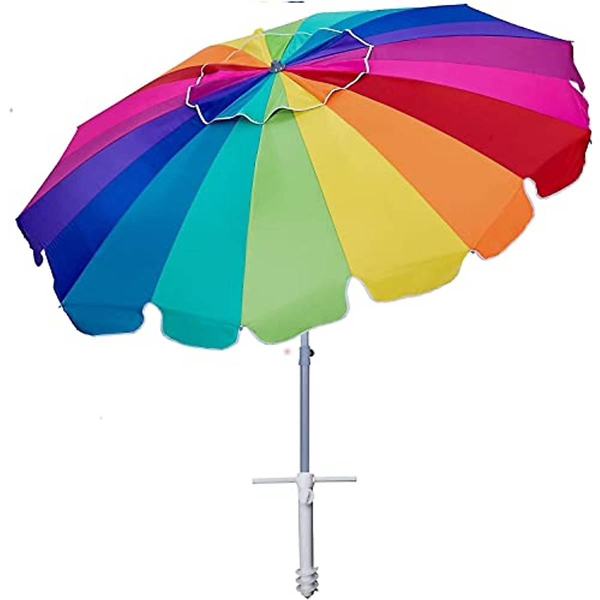 AMMSUN 7.5 Foot Heavy Duty HIGH Wind Beach Umbrella with sand anchor & Tilt Sun Shelter, UV 50+ Protection Outdoor Sunshade Umbrella with Carry Bag for Patio Garden Beach Pool Backyard (Rainbow)