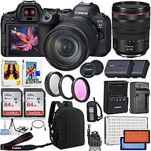 Canon EOS R6 Mark II Mirrorless Camera with Canon RF 24-105mm f/4 L is USM Lens + 2pc 64GB Memory Cards + LED Video Light + Spare Battery + Case & More (Renewed)
