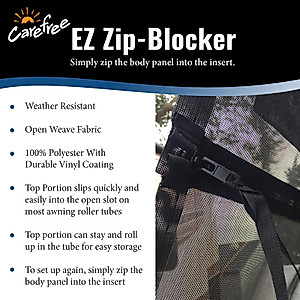 Carefree of Colorado Drop RV Awning EZ ZipBlocker - Black Mesh RV Awning Shade Screen, Canopy Sun Blocker, Camper Accessory for Front Patio (17' x 9')