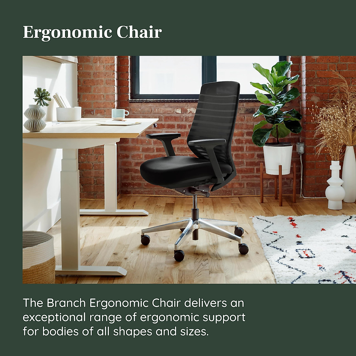 Branch Ergonomic Chair - A Versatile Desk Chair with Adjustable Lumbar Support, Breathable Mesh Backrest, and Smooth Wheels - Experience Optimal Comfort and Support - All Black