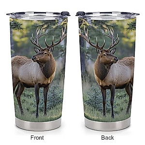 FHENMSA Reusable Plastic Water Cups with Lids,Fall Moose Deer Print Anti-overflow Cup,sports Travel Coffee Cup