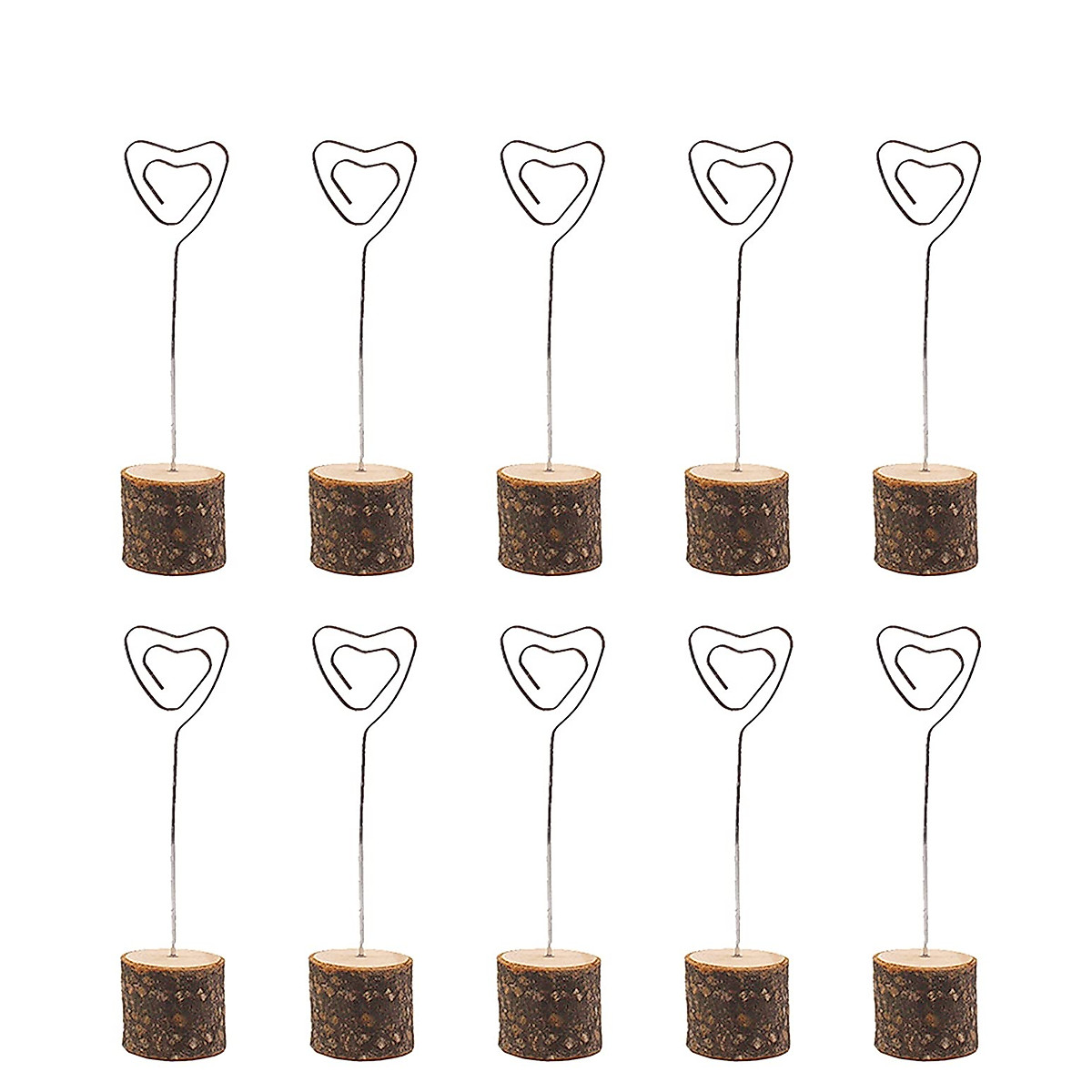 30 Pcs Rustic Wood Place Card Holders, Real Wooden Base Memo Photo Clip, Party Wedding Table Numbers Cards Holder Stand Wooden Bark Memo Holder (Heart)