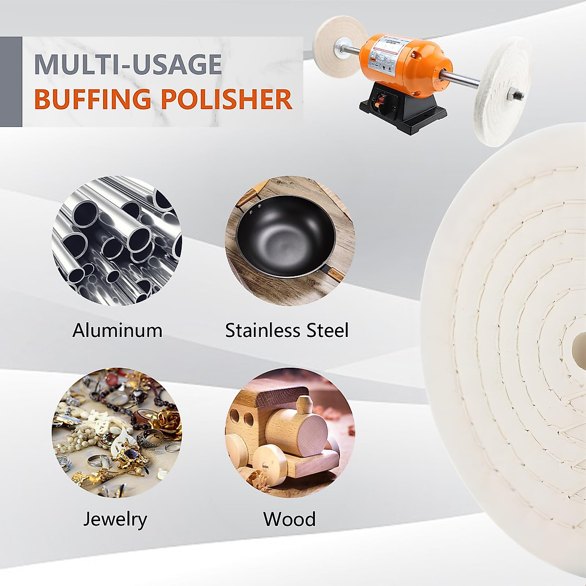 Bench Buffer Polisher, 8Inch Benchtop Buffing & Polishing Machine for Metal, Jewelry, Knives, Wood, Jade and Plastic