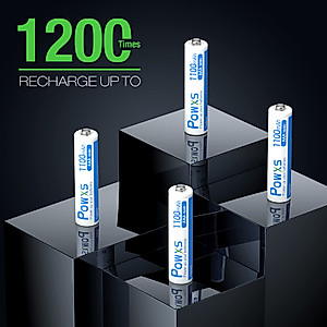 POWXS AAA Rechargeable Batteries, 1.2V 1100mAh Ni-MH Pre-Charged Triple AAA Batteries, High Performance & Long Lasting - 16 Count