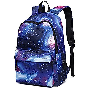Peicees Upgraded Galaxy School Backpack with USB Charging Port Waterproof Bookbag Daypack Rucksack