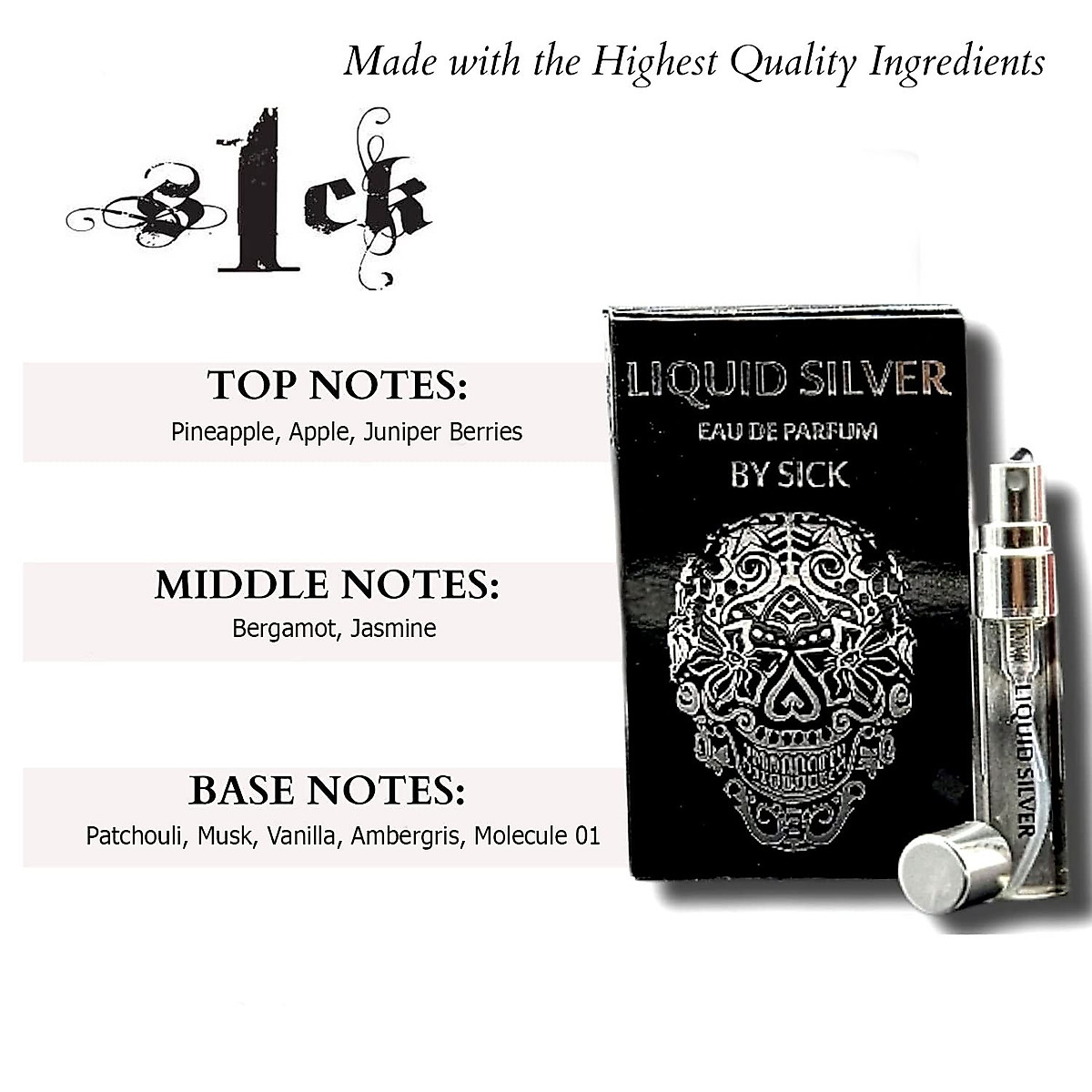 Cover Scent For Men Patented Unmatched Male Inspired Cologne Fragrance "Liquid Silver" Pure Raw Attraction Perfume Spray by"S1CK"
