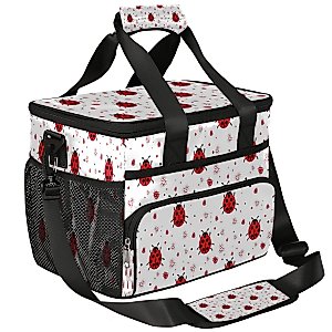 YoCosy Insulated Cooler Lunch Bag Red Ladybugs Cute Lunch Box Leakproof Large Tote Bag Reusable for Women Men Picnic Travel (15L)