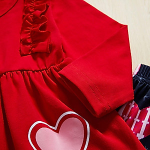 Sinhoon Valentine's Day Outfits Baby Kids Girl Long Sleeve Dress Heart Print Pants with Headband 3Pcs Clothes (Red-B, 2-3T)