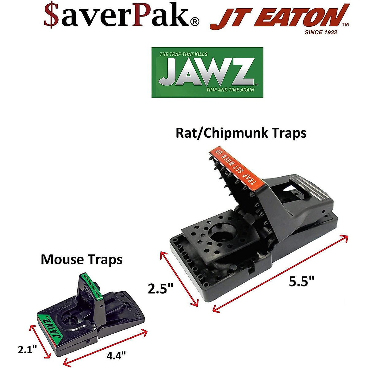 $averPak 2 Pack - Includes 2 JT Eaton Jawz Rat and Chipmunk Traps for use with Solid or Liquid Baits