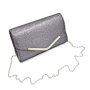 TrendsBlue Large Metallic Glitter Envelope Clutch Evening Bag, Silver Grey