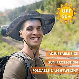 Obling Sun Hat, Fishing Hat UPF 50 Wide Brim Bucket Hat Safari Boonie Hat (B-Grey)