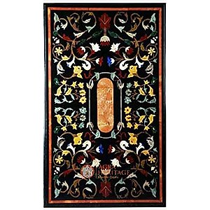 Marble Top Inlay Stone Dining Side Table Floral Handicraft Design Living Room Decor | 30"x18" Inches