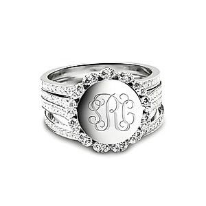 GSBSCSM Personalized Stackable Monogram Silver Ring Sterling Silver CZ Wedding Band Ring Engagement Ring for Her