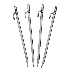Stansport 12” Steel Tent Stakes - 4 Pack, Silver, 12" L x 0.75" W x 0.5" H