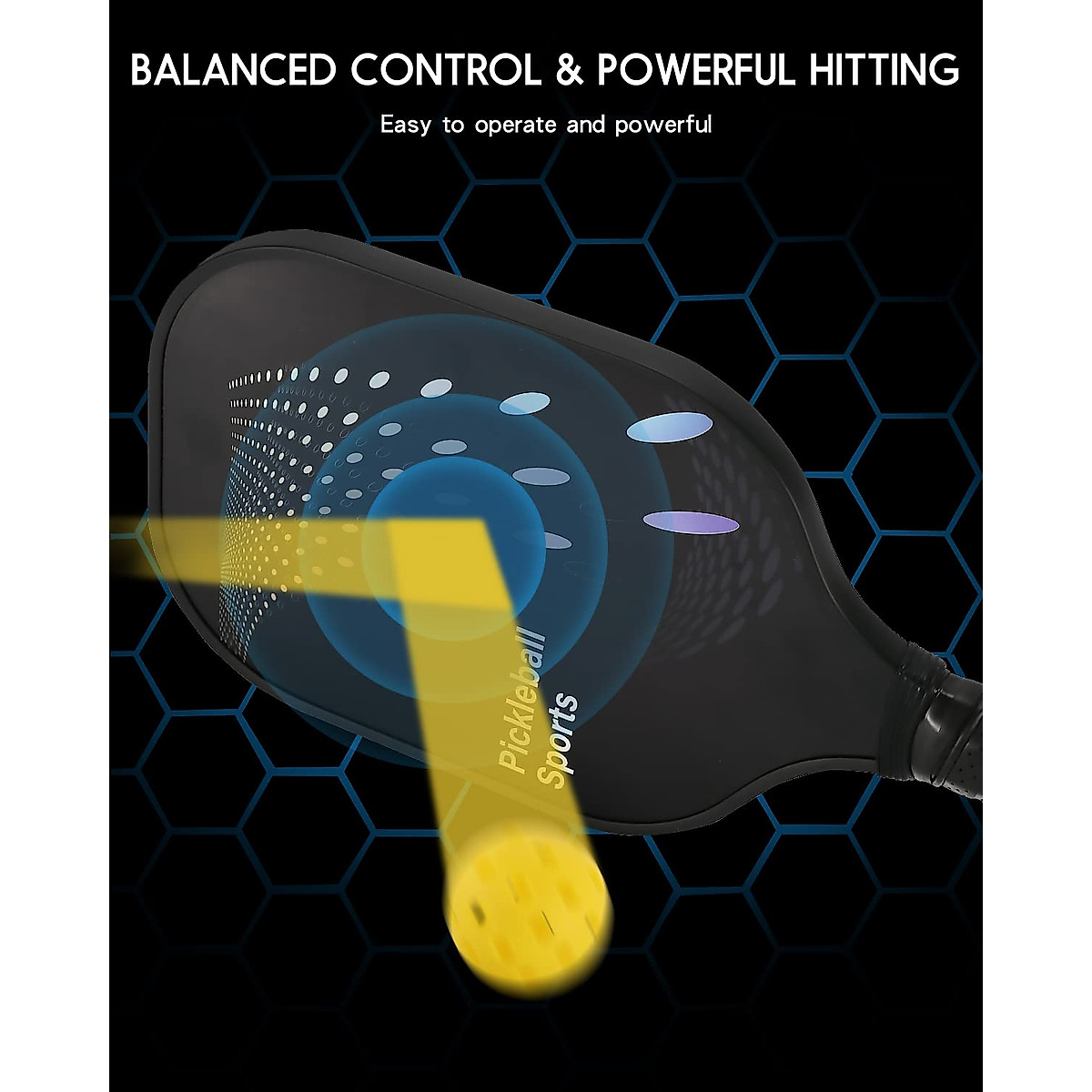 Graphite Pickleball Paddles Set of 4 Pickleball Racquet 6 Pickleball Balls 1 Bag 4 Replacement Soft Grip, Polypropylene Honeycomb Core Lightweight Indoor/Outdoor Pickle Ball Equipment for Men Women