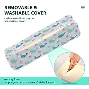 Vnurnrn Jellyfish Whale Narwhal Neck Support Pillow Round Neck Roll Bolster Cylinder Pillow Cervical Pillows Memory Foam Pillow for Leg Knee Back Head Support for Study Work Men Women