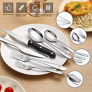 Amrules 58-Piece Silverware Set Service for 10 - Stainless Steel Flatware Cutlery Set - Knives Forks and Spoons Utensil sets for Home Kitchen Restaurant Hotel, Mirror Polished, Dishwasher Safe