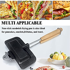 Hot Sandwich Maker Hot Dog Toaster, labato Double-Sided Sandwich Baking Pan Double Sided Frying Pan, Nonstick Sandwich Maker Flip Grill Pan for Breakfast Pancakes, Toast, Omelets (Silver+Black)