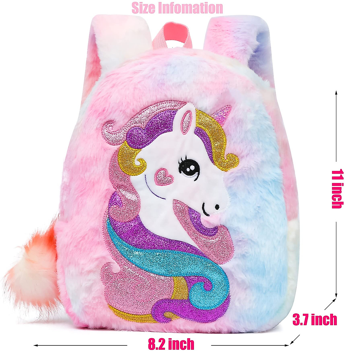 HICCUPfish CBOALOGR Cute Plush Unicorn Toddler Mini Travel Bag Princess Plush Backpack for Girls 3-6 years (Pink Curly Hair Unicorn)