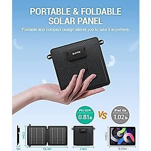 BLAVOR 10W Portable Solar Charger(5V/2A Max), Waterproof IP65 Foldable Solar Panel with Dual Smart USB Output Compatible with iPhone Xs/X/8/7, iPad, Samsung for Outdoor Hiking Camping Backpacking