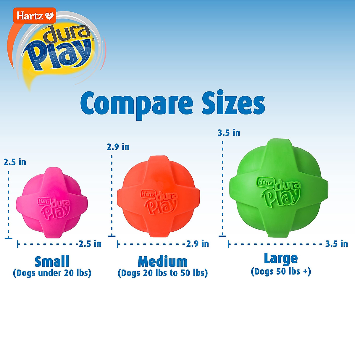 Hartz DuraPlay Ball Squeaky Latex Dog Toy, Neon Green, Neon Pink & Neon Orange, Large 3 Count Pack