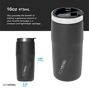 EcoVessel METRO Vacuum Stainless Steel Tumbler Cup, Insulated Water Bottle, Travel Coffee Mug with Slider Lid and Non Slip Base Iced Coffee Cup - 16 oz (Coastal Mist)