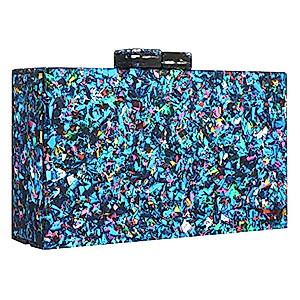 Women Sequin Acrylic Clutch Box Crossbody Bag Handbag Bridal Party Cocktail Evening Clutch Purse (Blue)