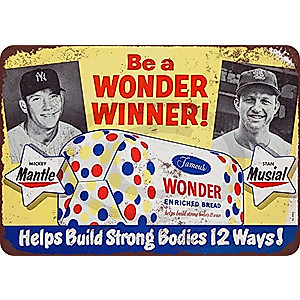 Custom Kraze 1954 Mickey Mantle Stan Musial Wonder Bread Reproduction Metal Sign tin 8 x 12
