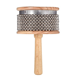 Heysland Wooden Cabasa Percussion Musical Instrument Metal Beaded Chain and Cylinder Pop Hand Shaker for Band Music Education 4.5in HL01B