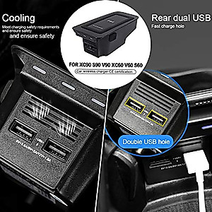 Wireless Phone Charging Plate, Vehicle Inner Central Box Charger Accessory with 2 USB Ports, Compatible with Volvo XC90 XC60 S90 S60 V90 V60, Plug & Play Easy Installation (Classic Style)