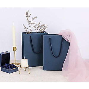 Sdootjewelry Navy Gift Bags, Kraft Paper Gift Bags with Handles, 50 Pack Heavy Duty Matte Tote Paper Bags, 7.5 x 3.1 x 10.2 Shopping Bags, Kraft Bags, Party Bags, Retail Bags for Christmas Business