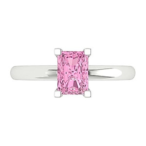 Clara Pucci 1.0 ct Emerald Cut Solitaire Pink Simulated Diamond Wedding Bridal Designer Anniversary Engagement Ring Real 14k White Gold