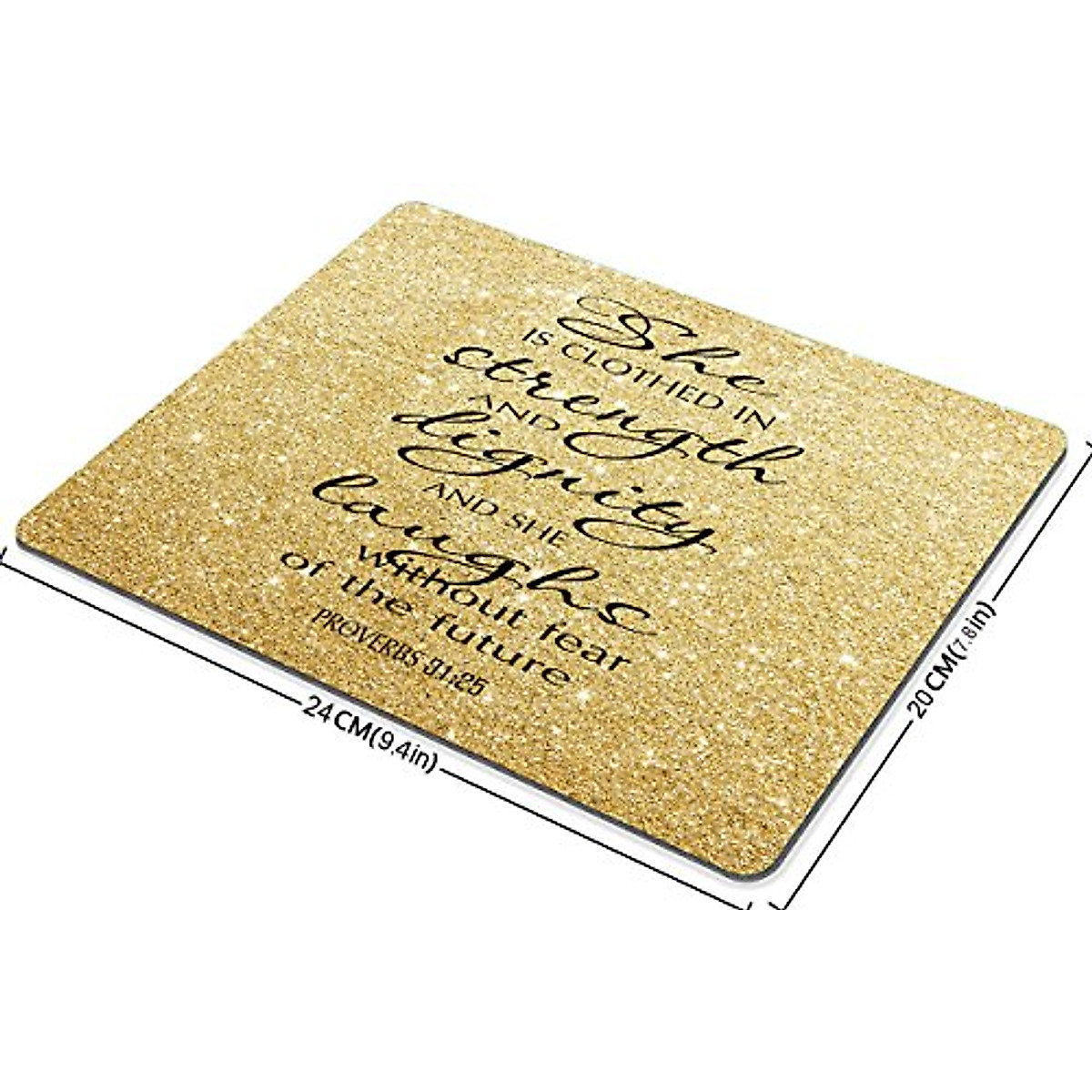 Smooffly Proverbs 31:25 Mouse Pad,Bible Verse Gold Sparkles Glitter Pattern Mouse Pad