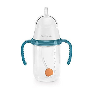 numnum Weighted Straw Cup for Infant & Toddler 6-12 months - Expert Endorsed - 7oz Training Baby Cups w/Removable Handles - Easy to Use Self Feeding & Drinking Skills - Food-Grade Silicone (Blue)