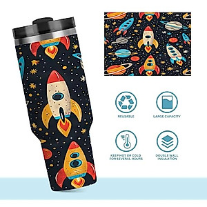 FRCSDIY Cosmic Planet Insulated Tumbler with Handle and Straw Lid,30oz Leakproof Stainless Steel Cup BPA-Free Water Bottle