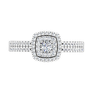 FINEROCK 1/2 Carat Double Halo Diamond Ring in 10K White Gold (Ring Size 6)