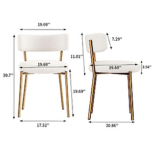 HAIZAO Modern Dining Chairs Set of 4, Round Upholstered Boucle Sherpa Dining Chairs, Curved Backrest Kitchen Dining Room Chairs, Mid-Century White Dining Chair with Golden Metal Legs