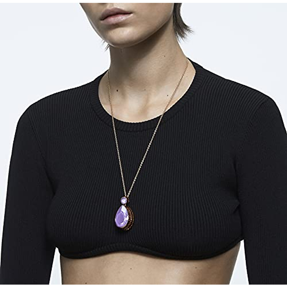 SWAROVSKI Chroma Pendant Necklace, Dual-sided Green and Lilac Drop-Cut Crystals with a Gold-Tone Finish Chain, Part of the Chroma Collection