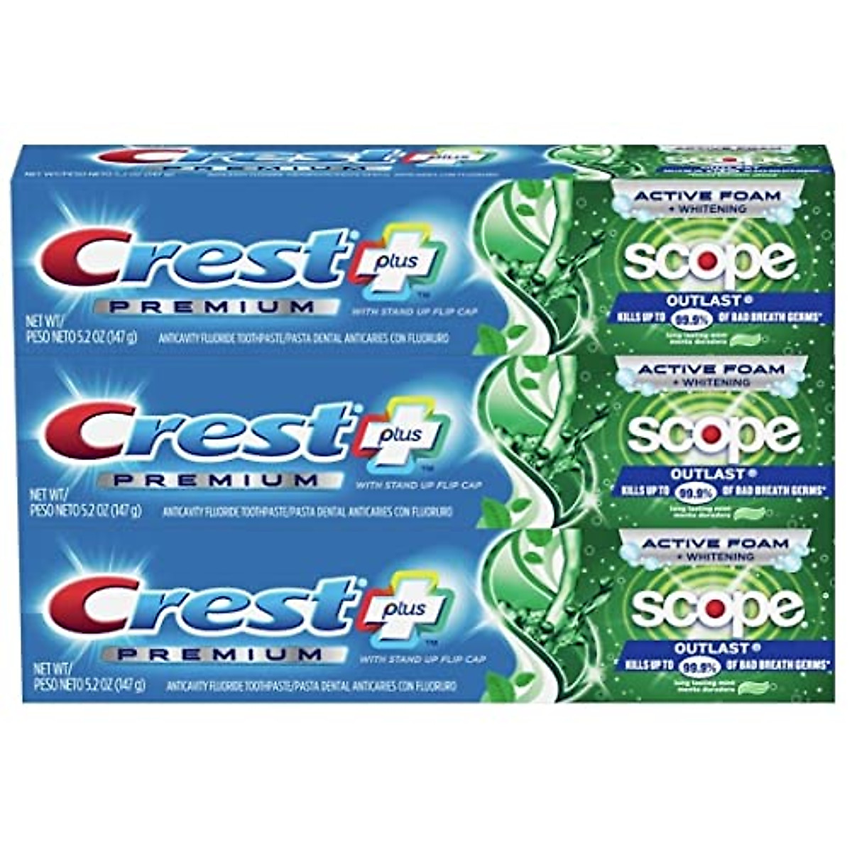 Crest Premium Plus Scope Outlast Toothpaste, Long Lasting Mint Flavor 5.2 oz (Pack of 3)