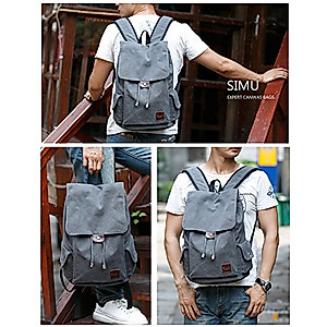 Yookeyo Canvas Flap Drawstring Backpack School Bag Travel Bag for Middle School